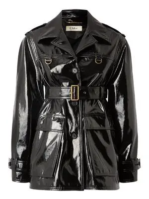 CHLOÉ Coated Cotton-Canvas Belted Jacket