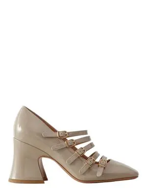 Chloé Janis Buckled Patent-Leather Mary Jane Pumps Neutral