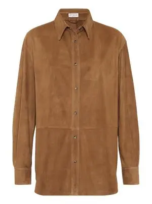Brunello Cucinelli Suede Shirt With Monili Detail - Light Brown