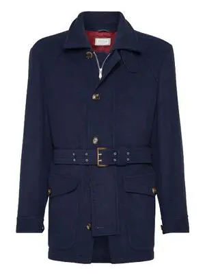 Brunello Cucinelli Belted Shearling-lined Cashmere Safari Jacket - Blue