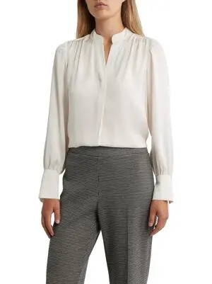 Anne Klein Textured Crepe Long Sleeve Top - White Dove