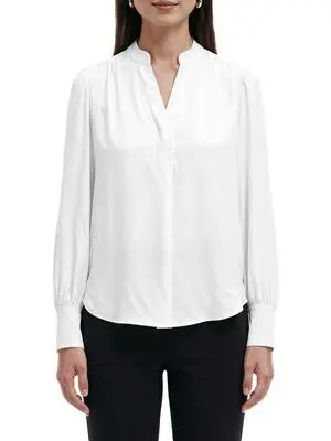 Anne Klein Textured Crepe Long Sleeve Top - White Dove