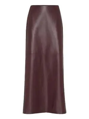 Brunello Cucinelli Long Nappa Leather Column Skirt - Burgundy