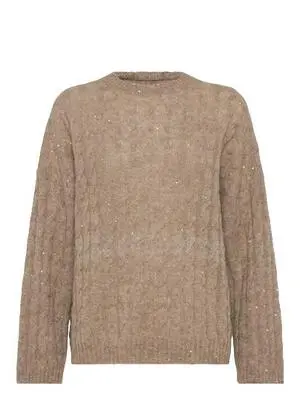 Brunello Cucinelli Cable Knit Mohair Blend Sweatshirt - Hazelnut