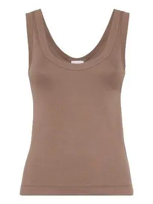 Brunello Cucinelli Ribbed Jersey Top - Chocolate