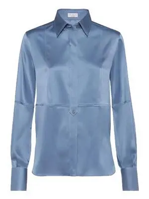 Brunello Cucinelli Satin Shirt - Oxford Blue