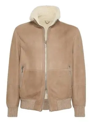 Brunello Cucinelli Curly Shearling Bomber Jacket - Hazelnut