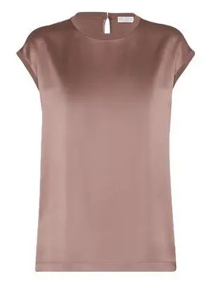Brunello Cucinelli Stretch Silk Satin T-shirt - Chocolate