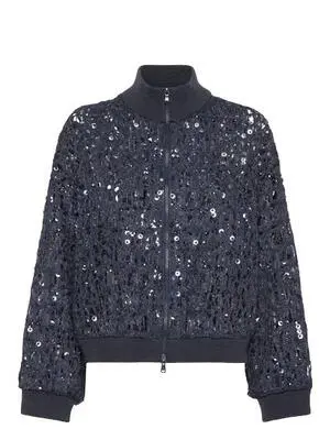 Brunello Cucinelli Embroidered Cardigan - Navy Blue