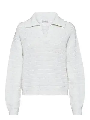 Brunello Cucinelli Cotton Diamond Yarn Knit Polo Shirt - White