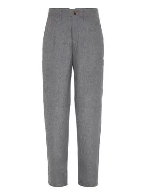 Brunello Cucinelli Virgin Wool Flannel Trousers - Medium Grey