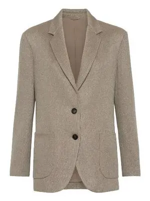 Brunello Cucinelli Knit Blazer With Monili Detail - Beige