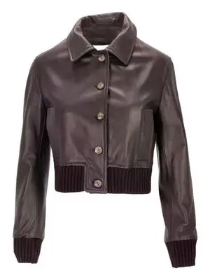 LA ROSE Leather Cropped Jacket - Brown