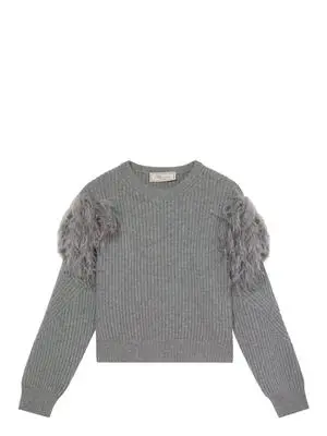 Blumarine Feather-embellished Ribbed Sweater - Grey