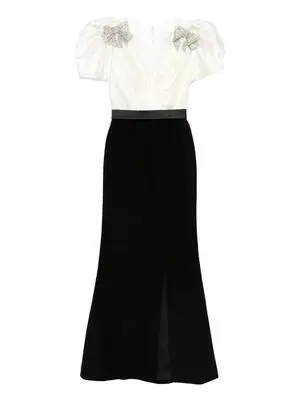 SILK LOVE & LACE Embellished Puff-sleeve Dress - Black