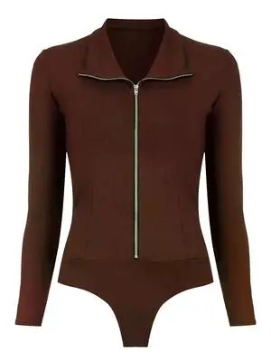 AMIR SLAMA High-neck Zip Bodysuit - Brown