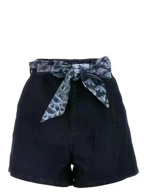 Emporio Armani Denim Shorts With Printed Tie Belt - Blue