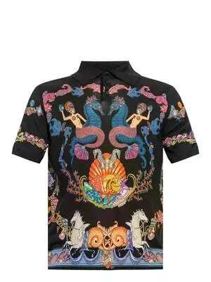 Versace Coral Theatre Knit Polo Shirt - Black