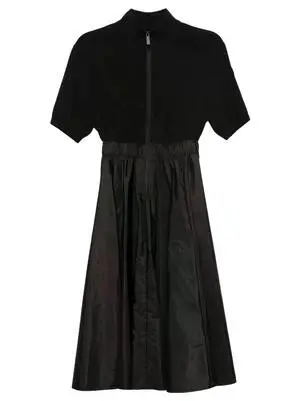 Moncler Zip-up Pleated Midi Dress - Black