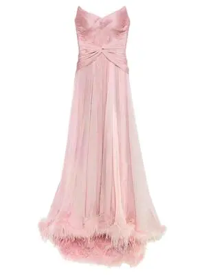 IRIS SERBAN Mikael Feather-trim Gown - Pink