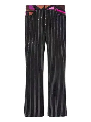 Emilio Pucci Pinstripe Trousers With Rhinestone Embellishments - Black