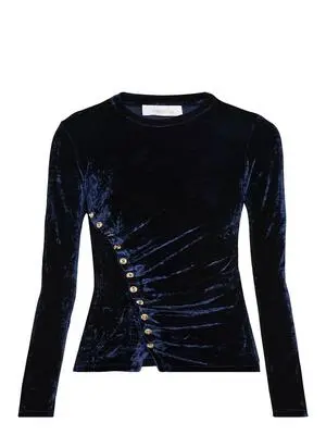 Rabanne Ruched Velvet Long-Sleeve Top Navy