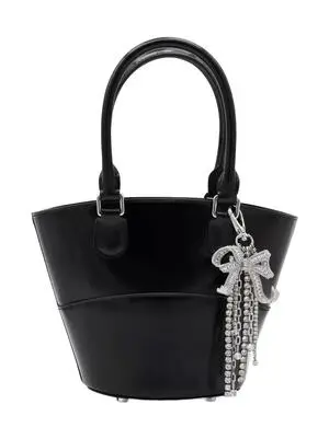SELF-PORTRAIT Patent Bucket Bag With Charm - Black