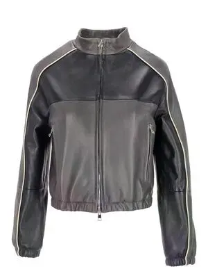 LA ROSE Two-tone Leather Bomber Jacket - Grey