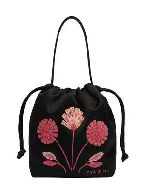 Marni Floral-embroidered Bucket Bag - Black