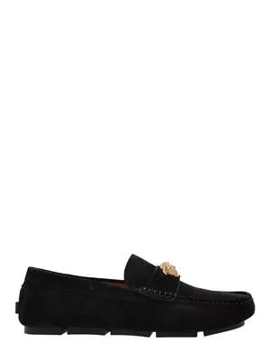 Versace Medusa Plaque Suede Loafers - Black
