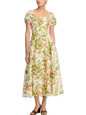 Paige Lindi Silk And Linen Midi Dress - Oyster White Multi