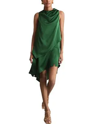 REISS Eloise Drape Neck Occasion Dress - Green