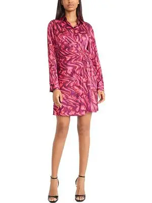 Maggy London Side Tie Shirt Dress - Dark Wine/pink