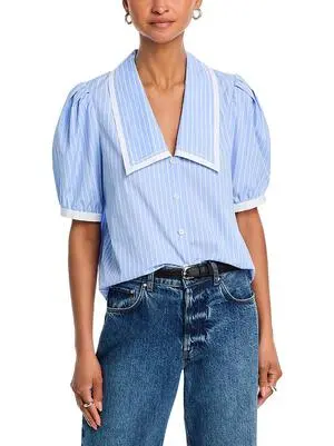 FRAME The Stripe Sailor Blouse Oxford Blue