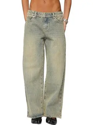 EDIKTED Petite Ace Relaxed Dark Rinse Wash Jeans - Blue