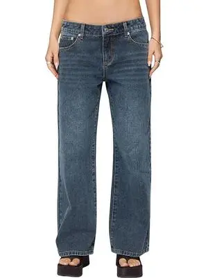 EDIKTED Petite Ace Relaxed Dark Rinse Wash Jeans - Dark-blue