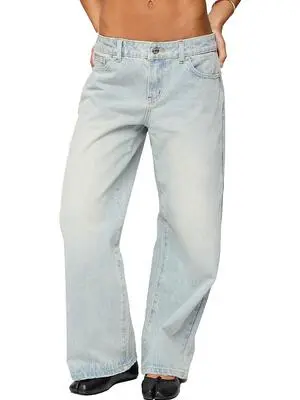 EDIKTED Petite Ace Relaxed Dark Rinse Wash Jeans - Light-blue