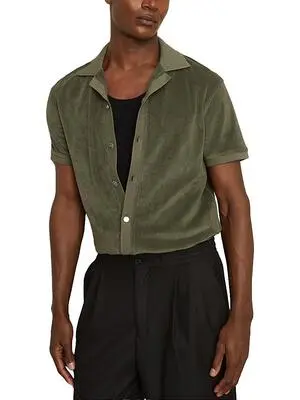 REISS Short Sleeve Terry Camp Shirt - Green