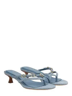 Rag & Bone Sammie Buckle Kitten Heel Sandals - Light Wash Denim