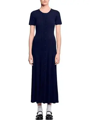 Sandro Short Sleeve Knit Maxi Dress - Navy Blue