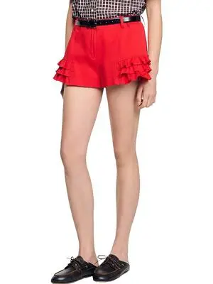 Sandro Ruffled Shorts - Red