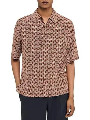 Sandro Printed Short Sleeve Shirt - Terra