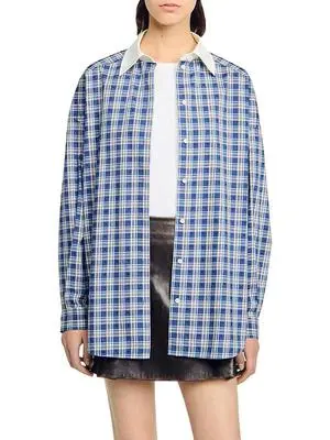 Sandro Rhinestone Check Shirt - Blue