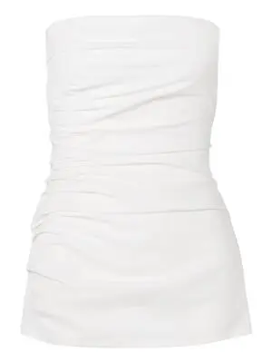 Proenza Schouler Lena Strapless Gathered Cotton-blend Poplin Top - Neutrals