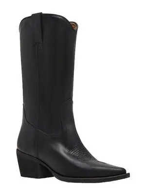 Steve Madden Albany Western Boots Black Leather