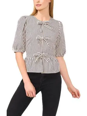 CECE DUPRAZ Stripe Bow-front Peplum Top - Classic Navy