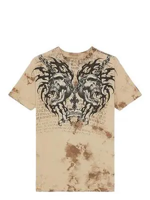 AFFLICTION Shredded Tee In Brown - Khaki Tea Stain