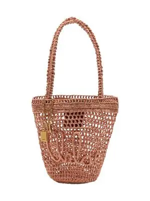 Chloé Raffia Tote With Charm And Applique - Beige