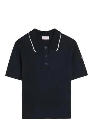 Moncler Cotton Polo Shirt With Knit Collar - Navy