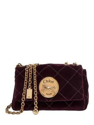 Chloé Heritage Quilted Velvet Shoulder Bag - Dark Brown